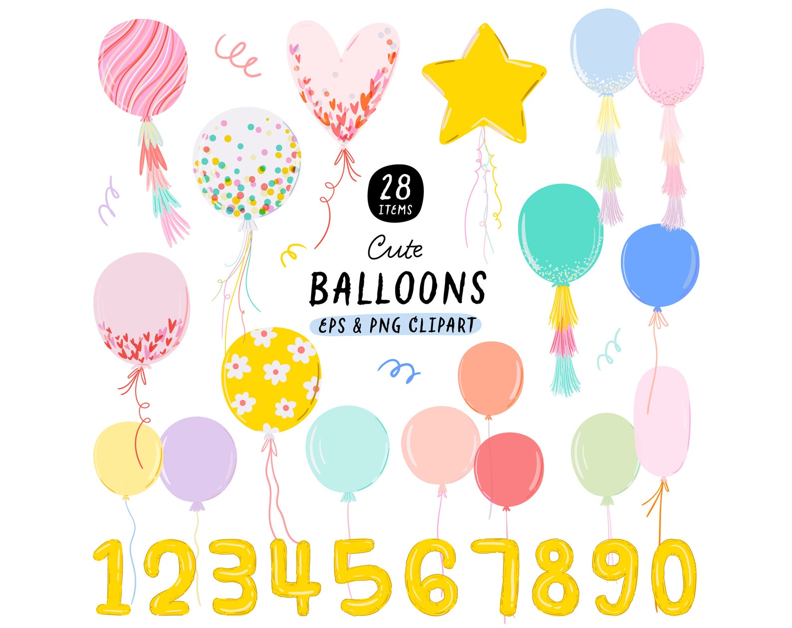 Colorful Balloons & Cute Numbers Balloons Clipart for Happy Birthday ...