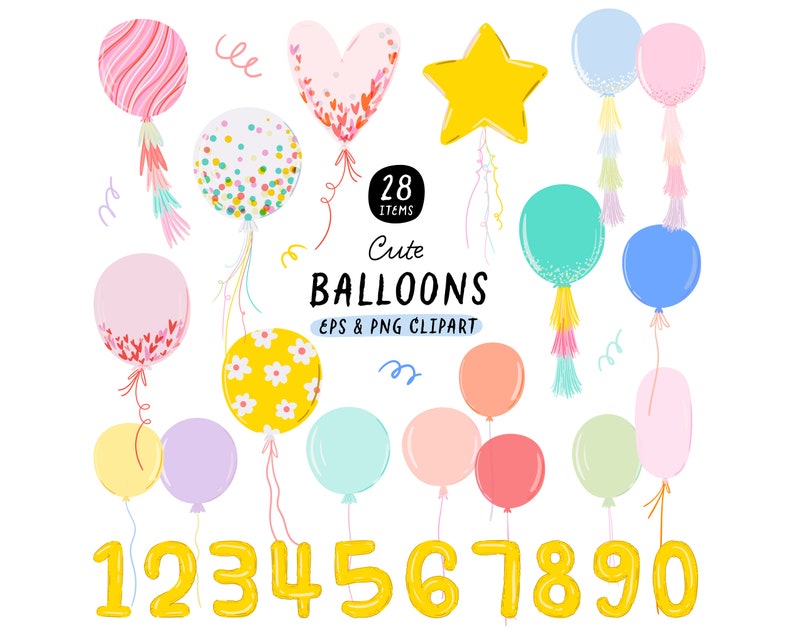 Colorful Balloons & Cute Numbers Balloons Clipart for Happy Birthday ...