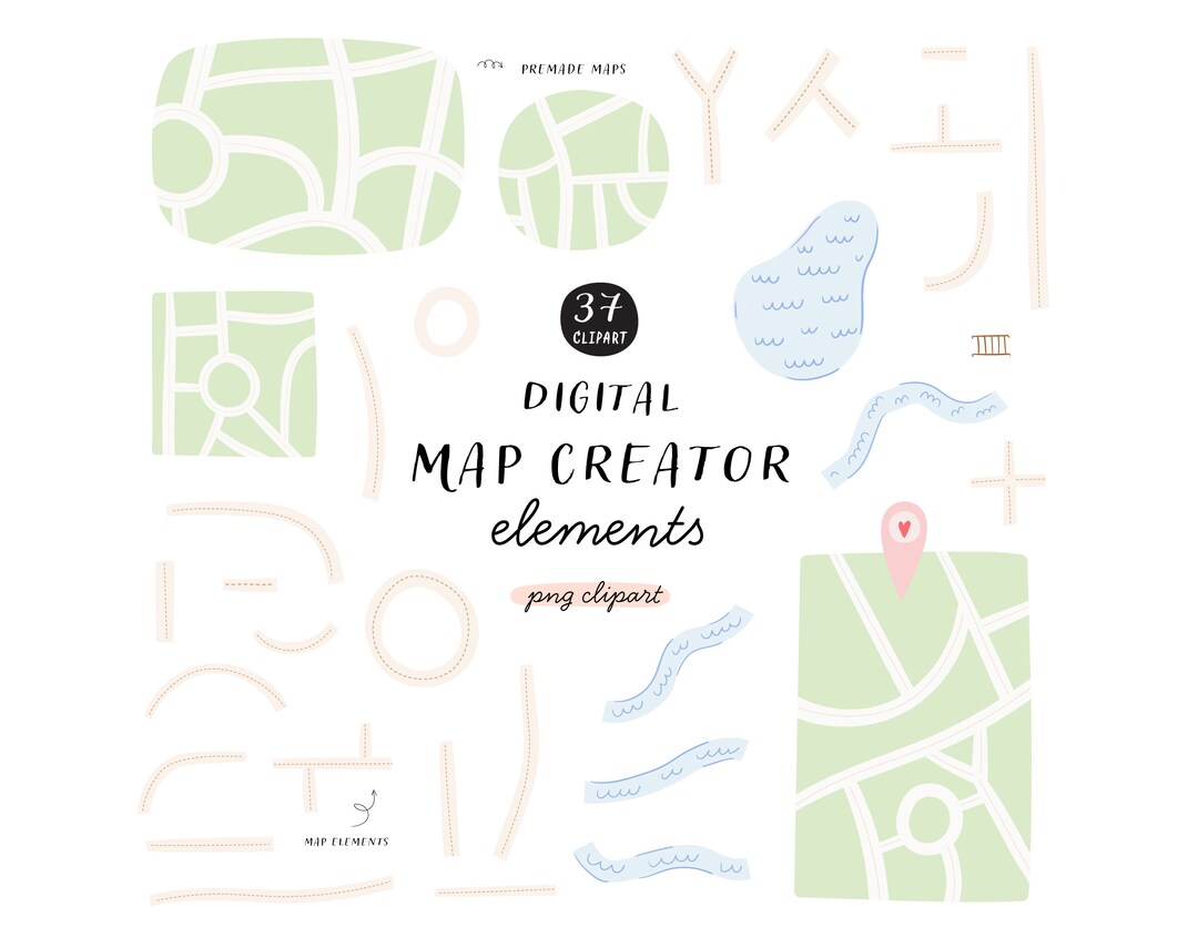 Digital Map Creator Elements for DIY Projects Hand-drawn Road Maps ...