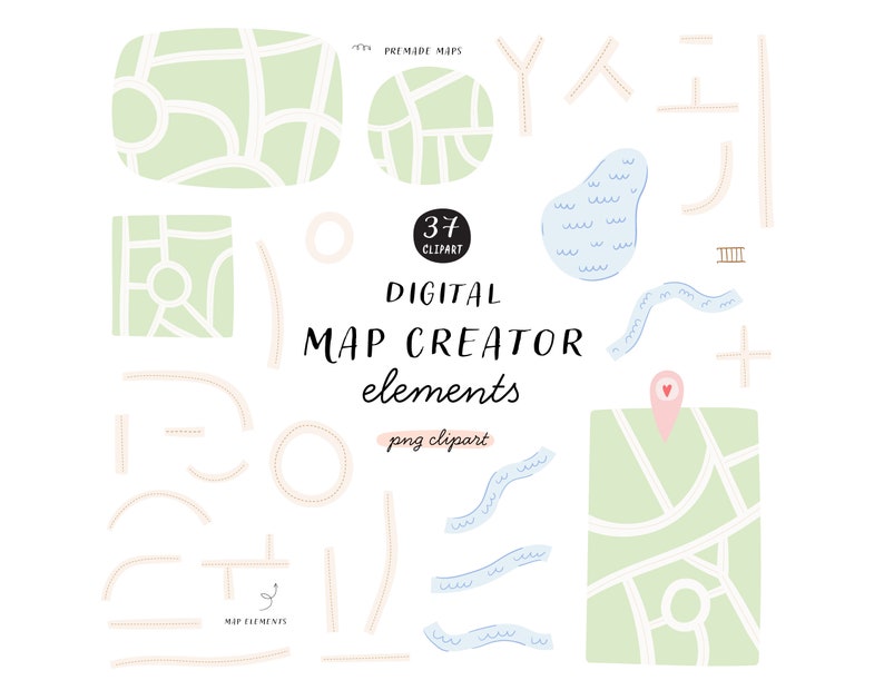 Digital Map Creator Elements for DIY Projects Hand-drawn Road Maps ...