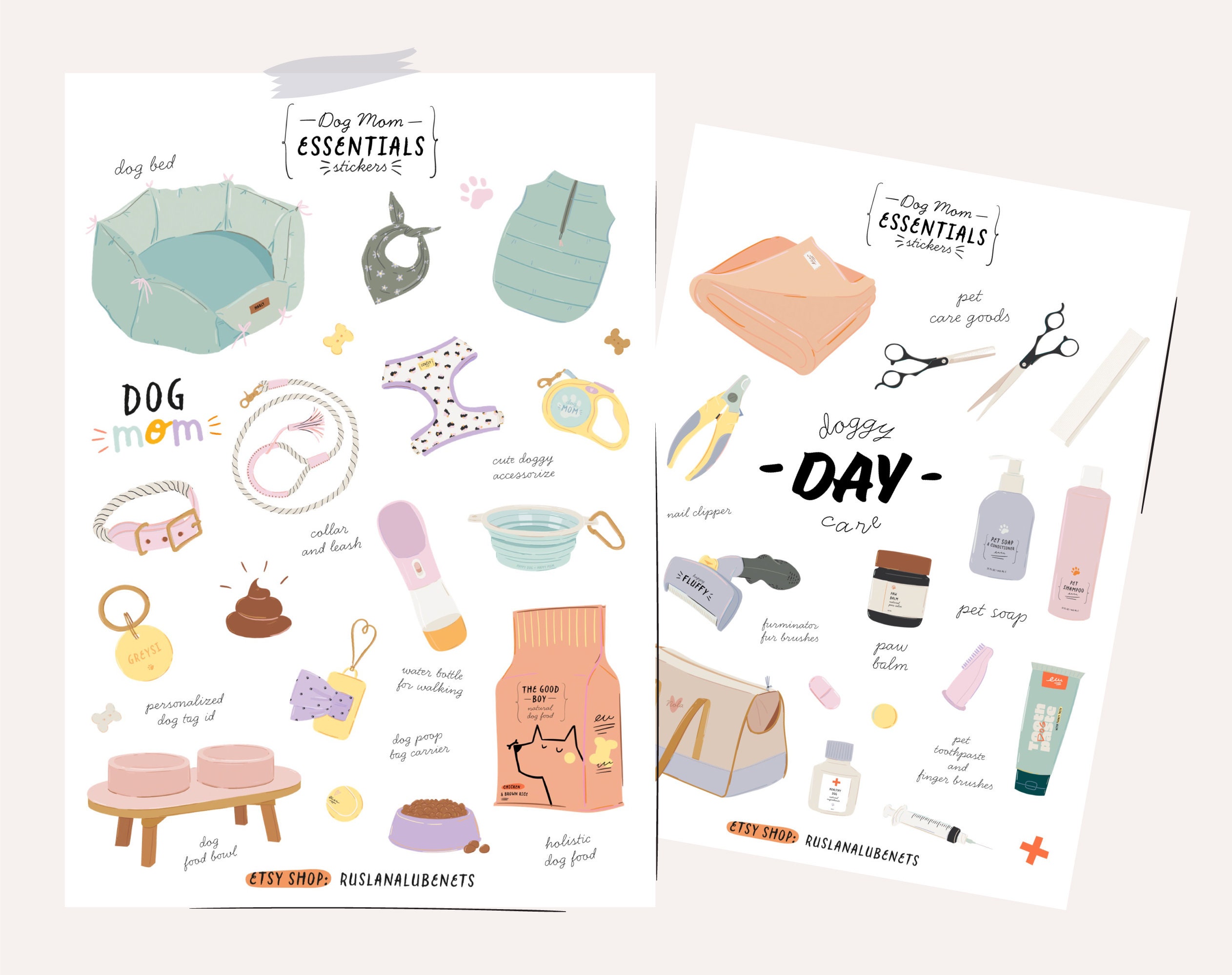 Dog Care Clipart Dog Mom Essentials Clipart, Goodnotes Stickers Pet ...