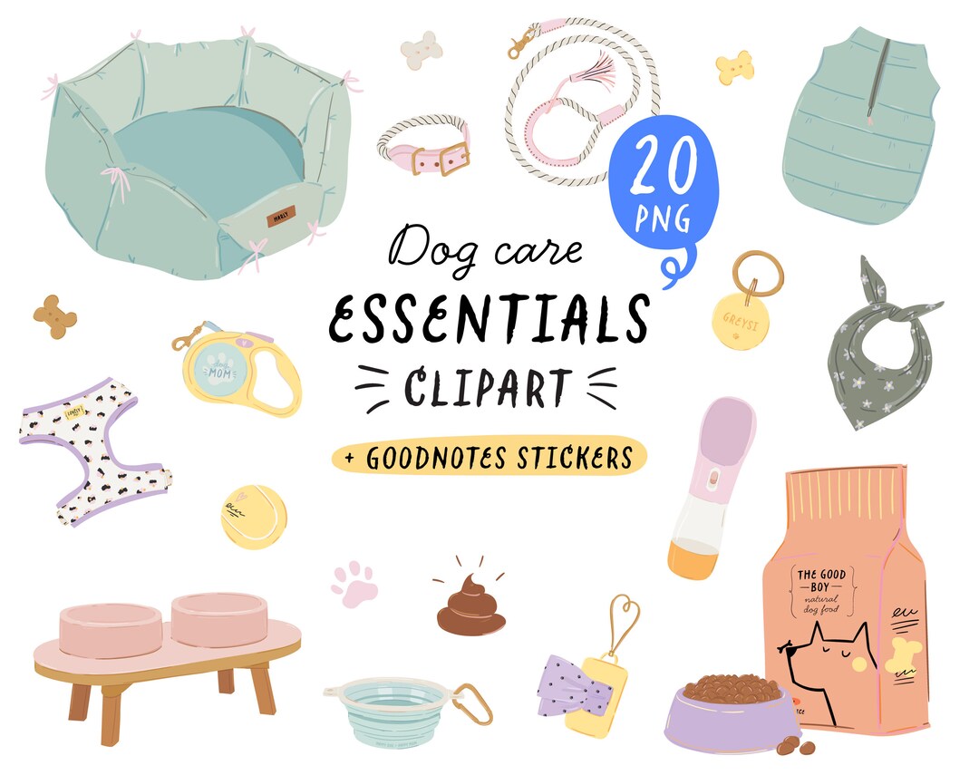 Dog Care Clipart, Digital Planner Stickers, Dog Mom Essentials Clipart ...