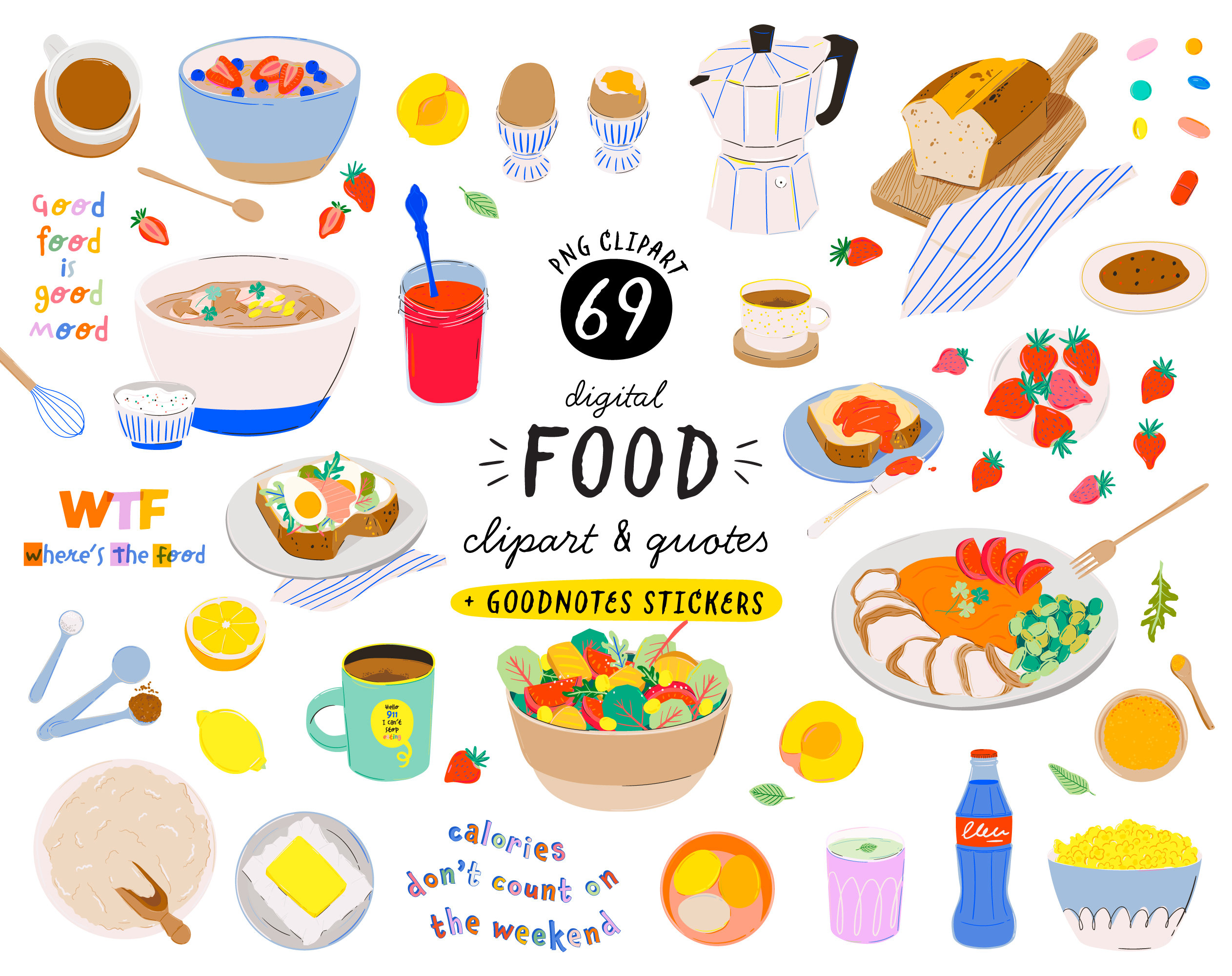 Food Clipart Bundle Digital Daily Meal Plans PNG. Goodnotes Stickers ...