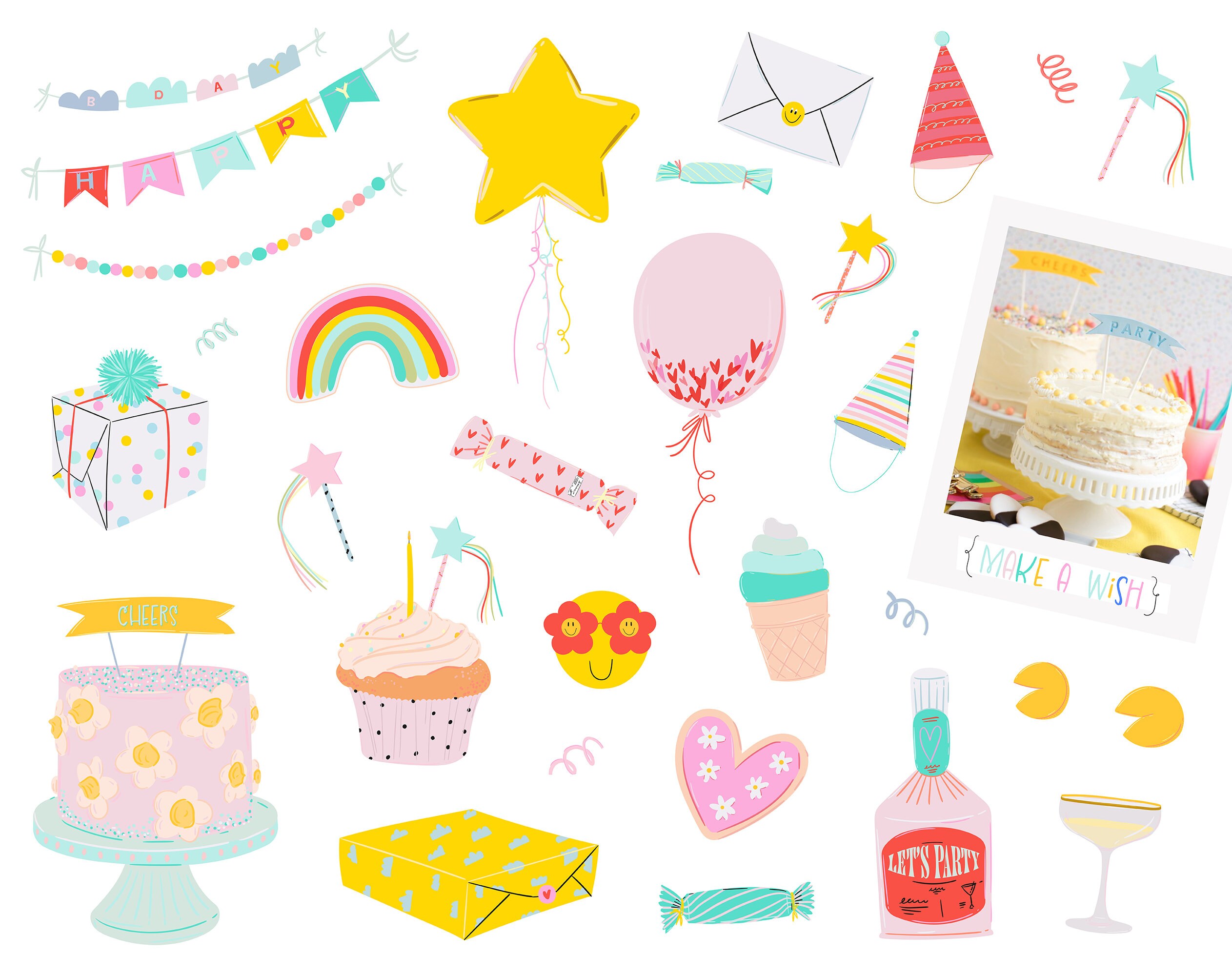 Party Clipart Bundle, PNG Digital Birthday Stickers, Celebration ...