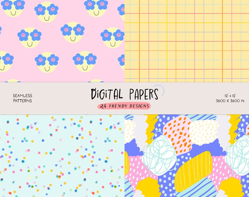 Cute Paper Pack. Digital Seamless Patterns Bundle Abstract Floral ...