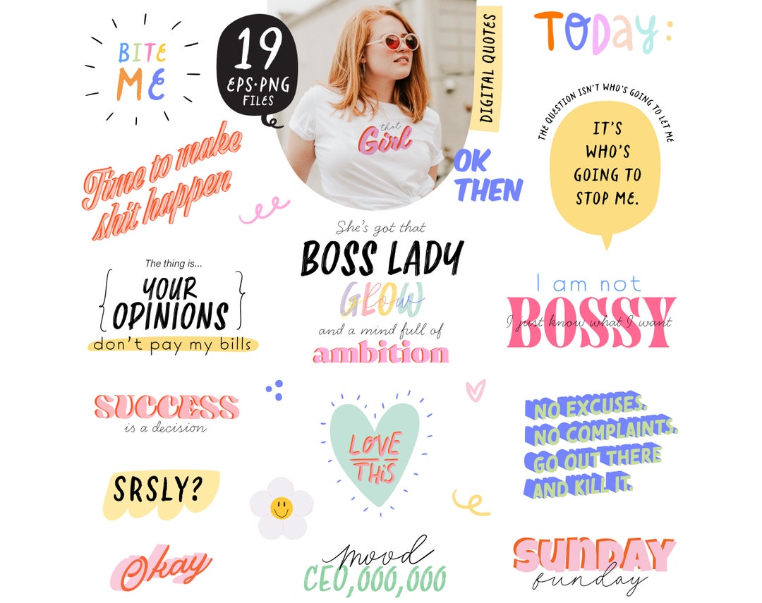 Inspirational Girls Quotes Clipart, Lifestyle Feminine Quote Stickers ...