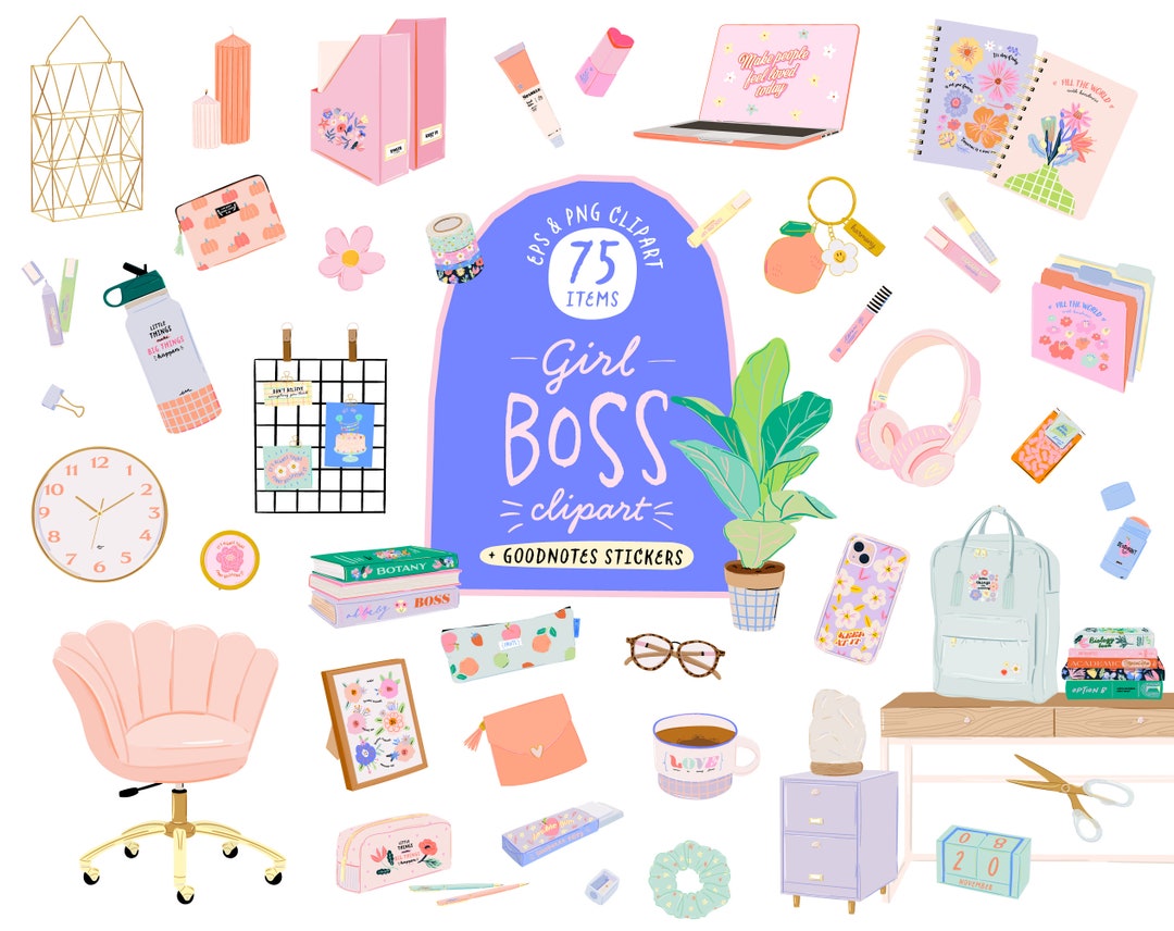 Feminine Girl Boss Clipart Fashion Home Office Workspace Stickers ...