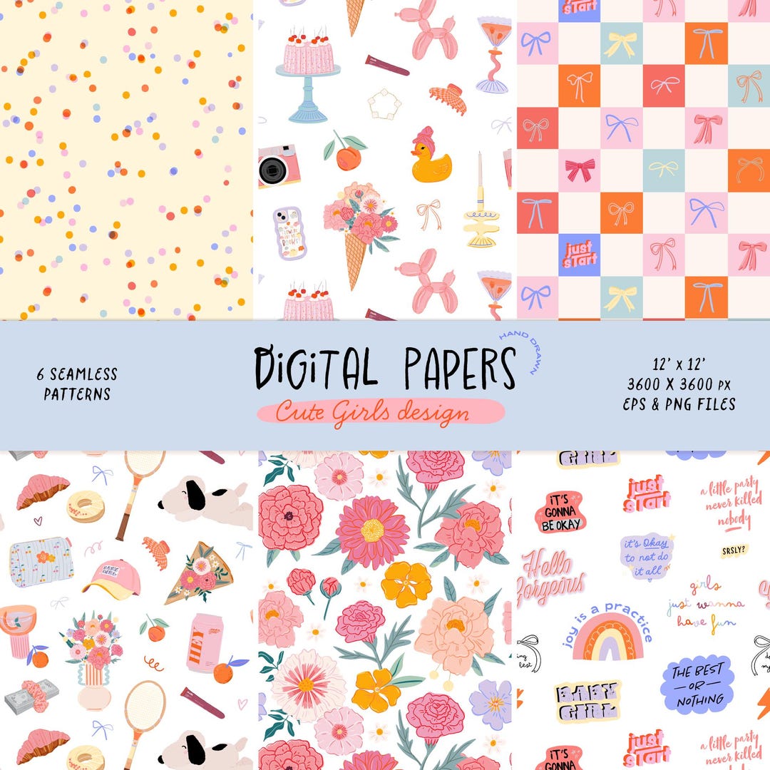 Cute Paper Pack. Trendy Digital Seamless Patterns Bundle. Abstract ...