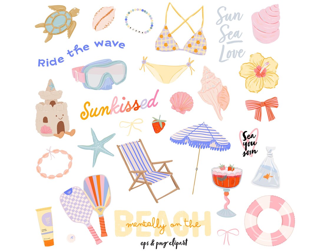 Summer Girl Clipart Bundle | Bikini Beach Aesthetic PNG | Cute Coquette ...