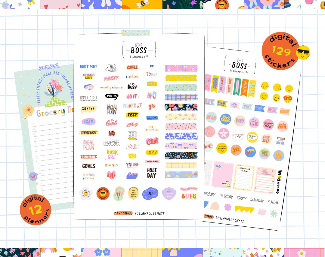 Digital Sticker Pack. Printable Planner Stickers. Bullet Journal Daily ...