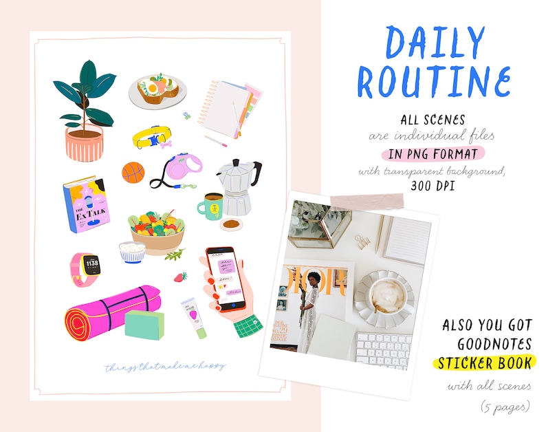 Daily Routine Checklist Clipart, Goodnotes Stickers, Self Care Bucket ...