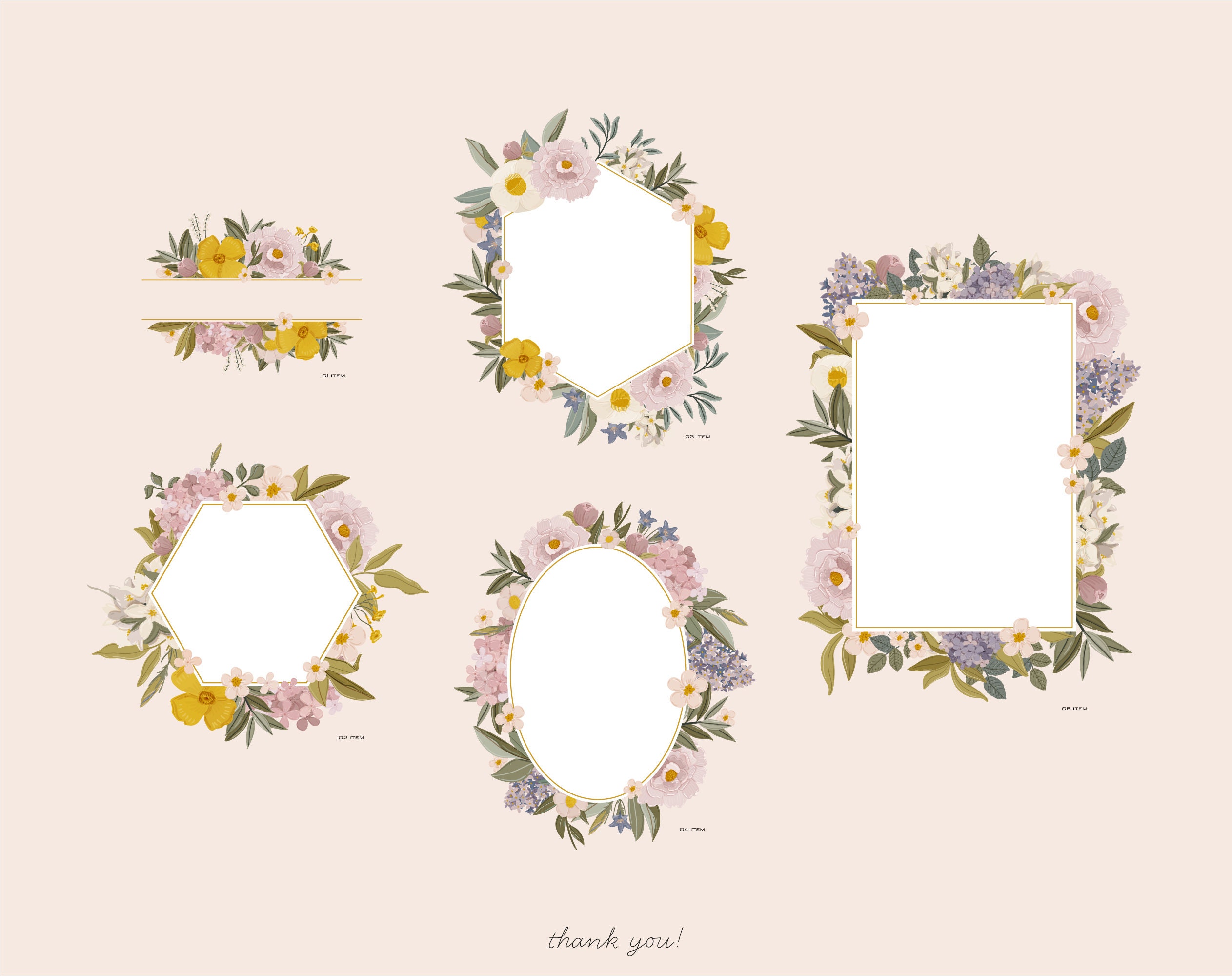Spring Flowers Frames - Hand Drawn Floral Elements - Botanical Wedding ...