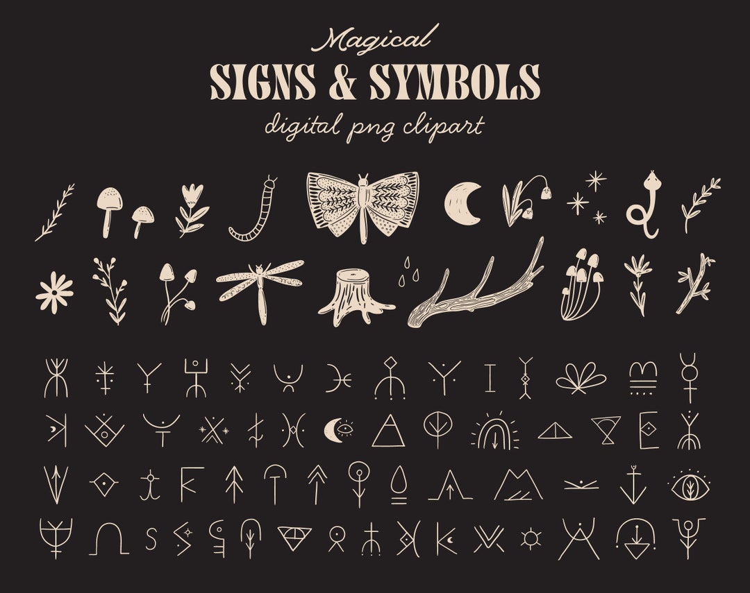 Magic Runes Celestial Clipart, Magic Symbols Botanical Mystery Clipart ...