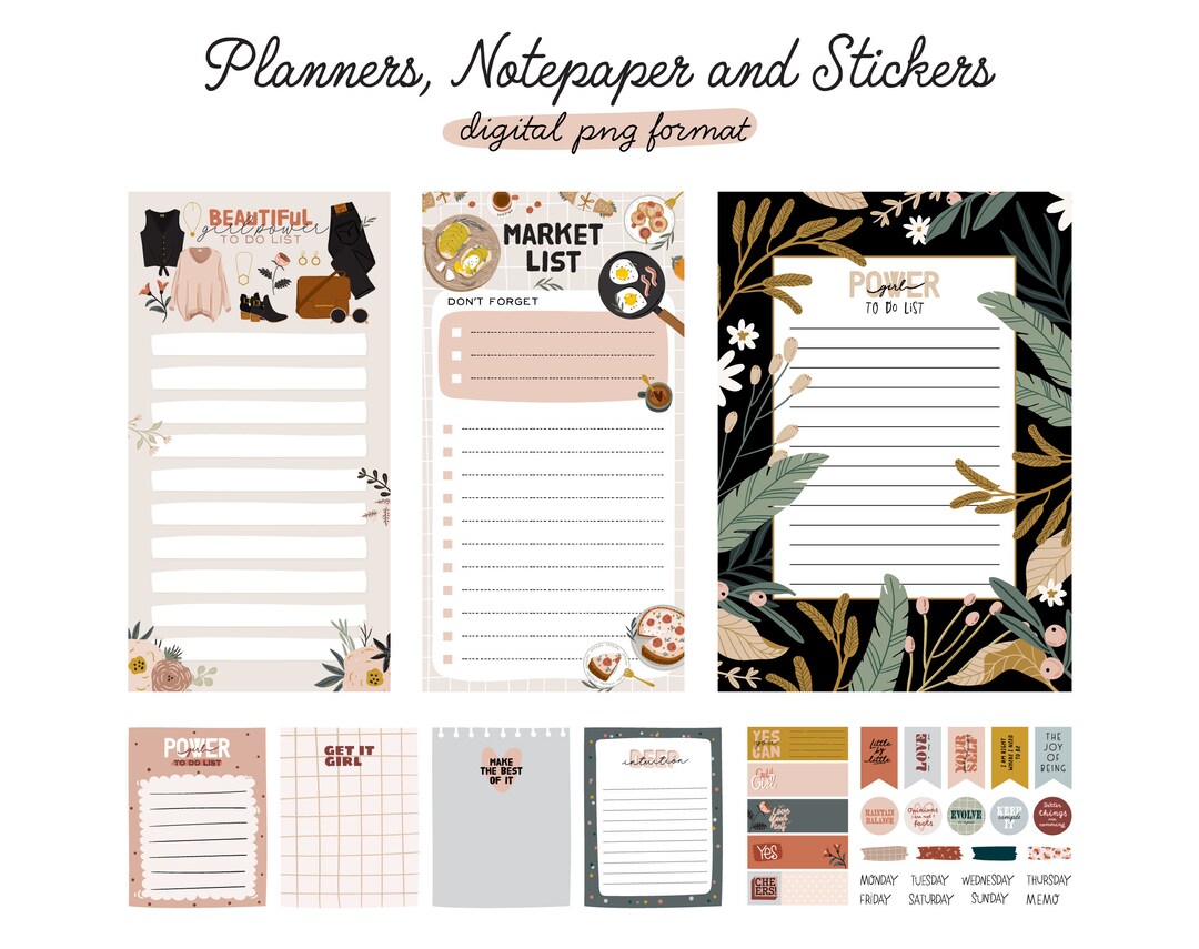 Digital Planners Pack. Printable Planner Stickers. Memo Paper Bullet ...