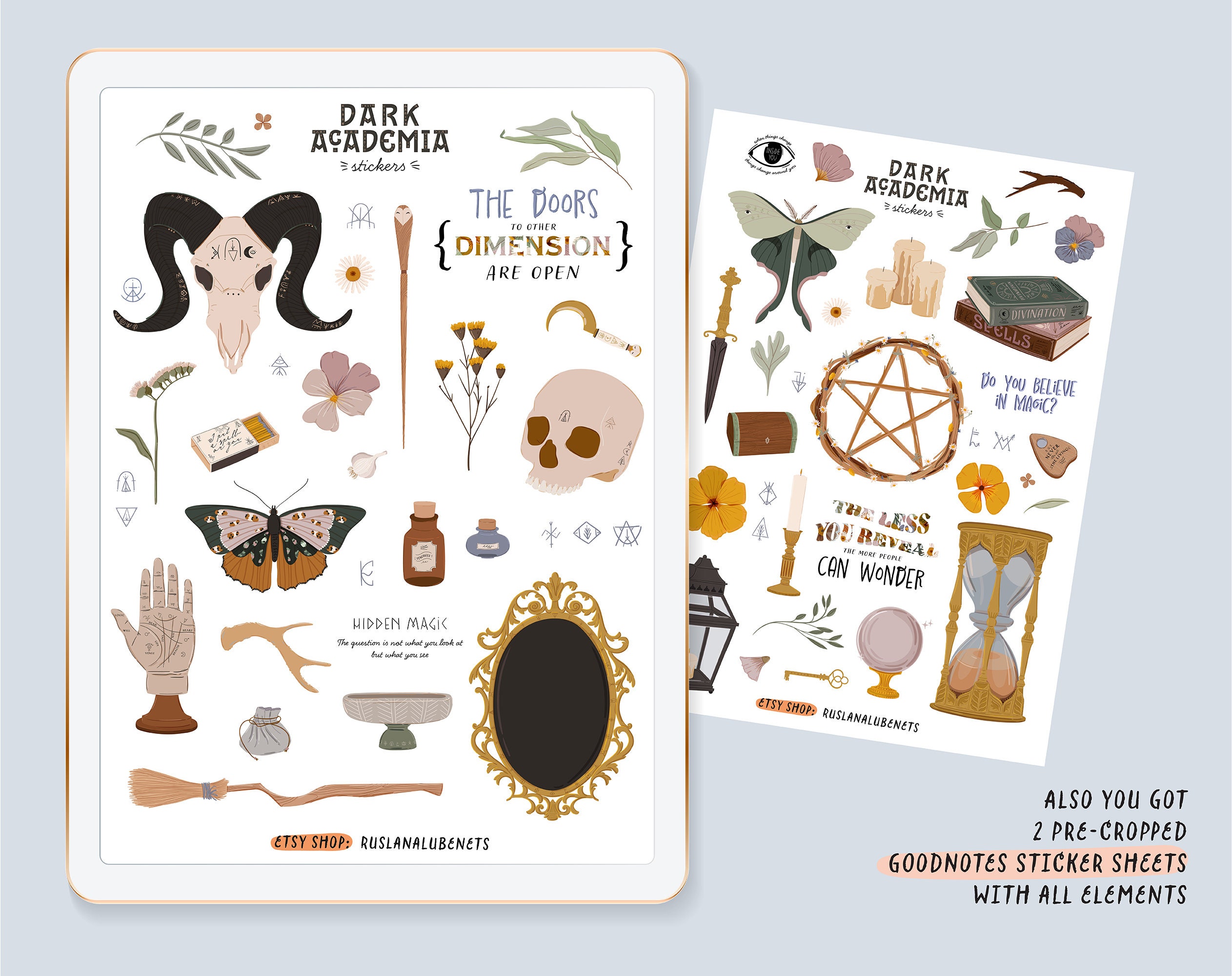 Dark Academia Clipart Mystery Goodnotes Stickers Magic Illustration ...