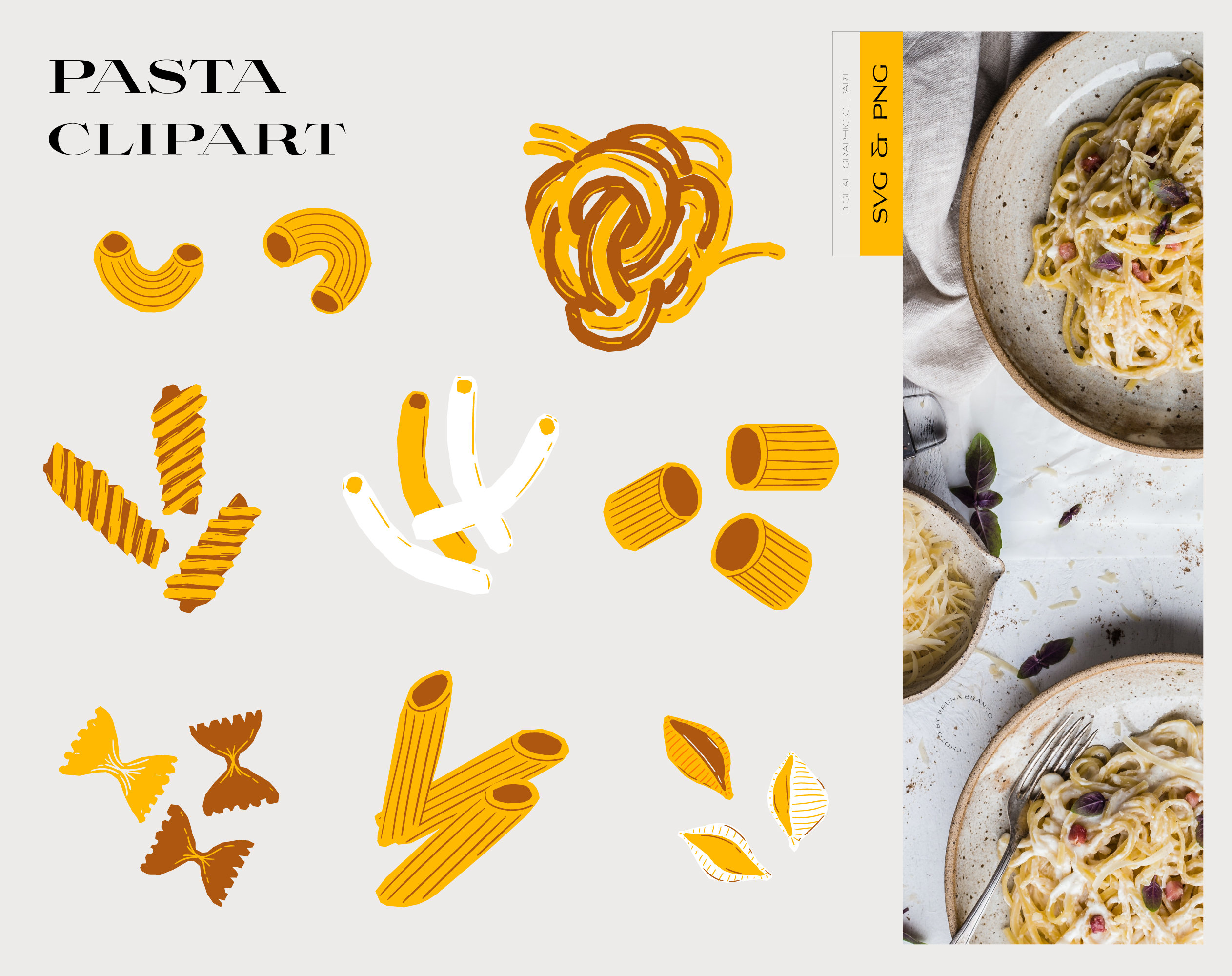 Pasta Clipart Bundle Digital Cooking Ingredients, Pasta Recipe Icons ...