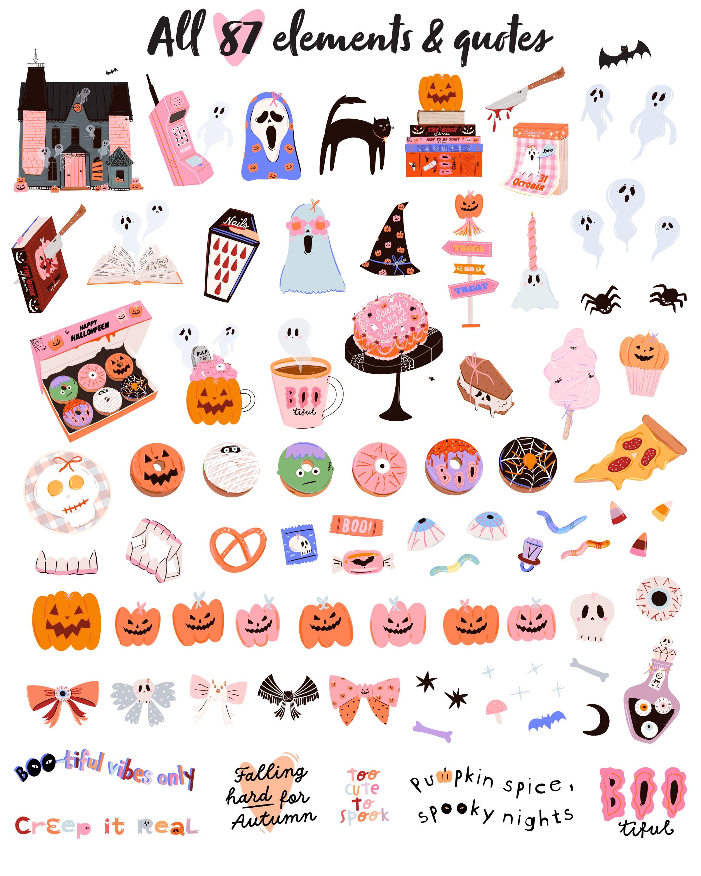 Pastel Halloween Clipart Bundle, Spooky Kawaii Stickers, Retro 90s ...