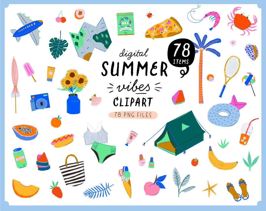 Summer Vibes Clipart, Digital Goodnotes Stickers, Trendy Tropic Jungle ...