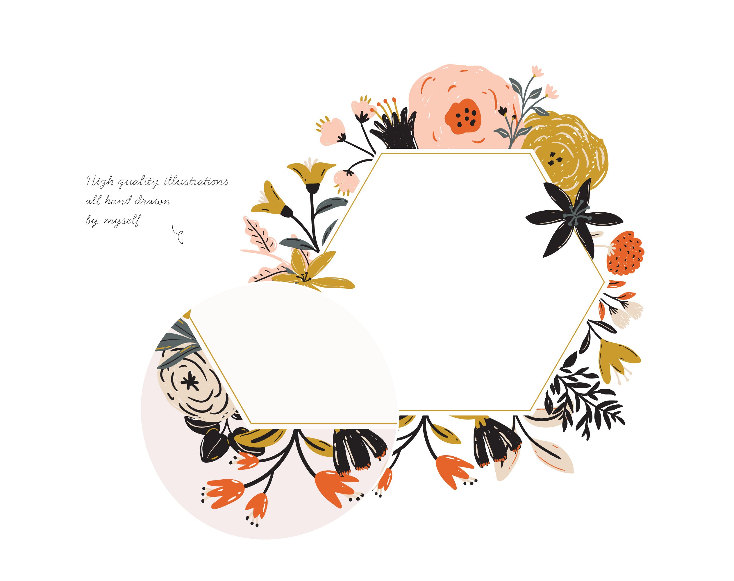 Spring Flowers Frames Hand Drawn Floral Elements Botanical Wedding ...