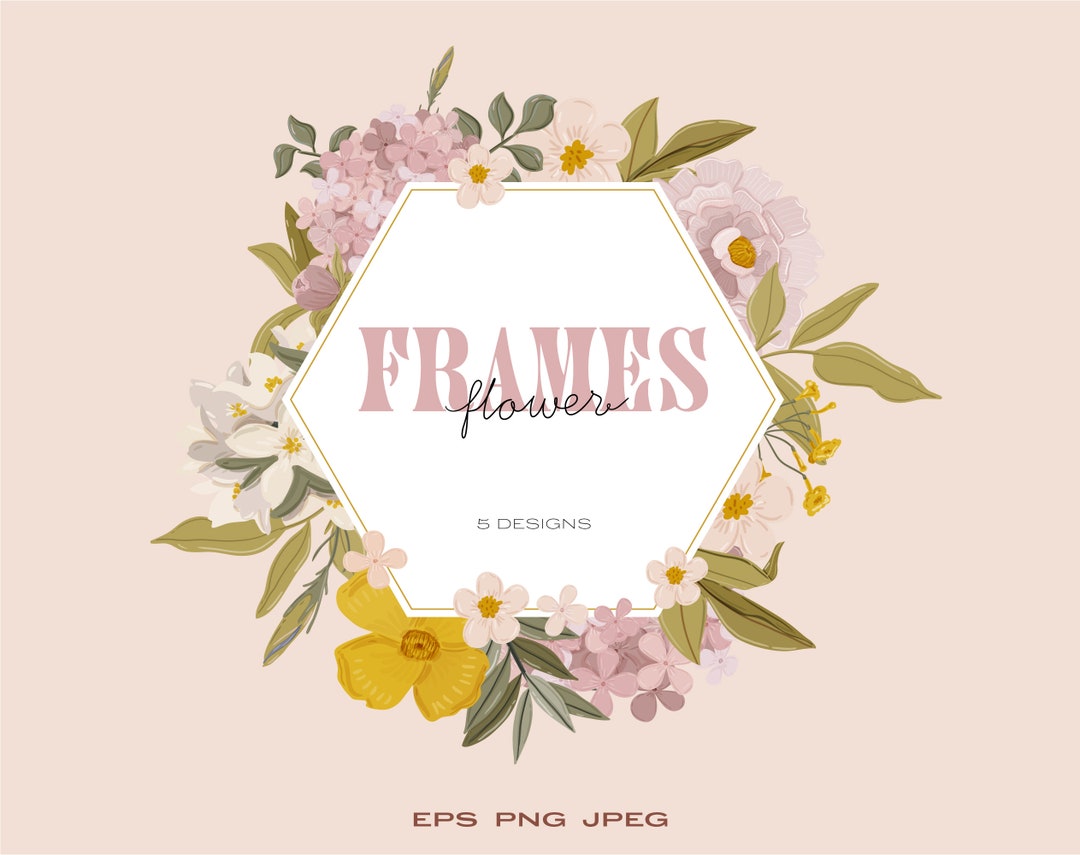 Spring Flowers Frames - Hand Drawn Floral Elements - Botanical Wedding ...