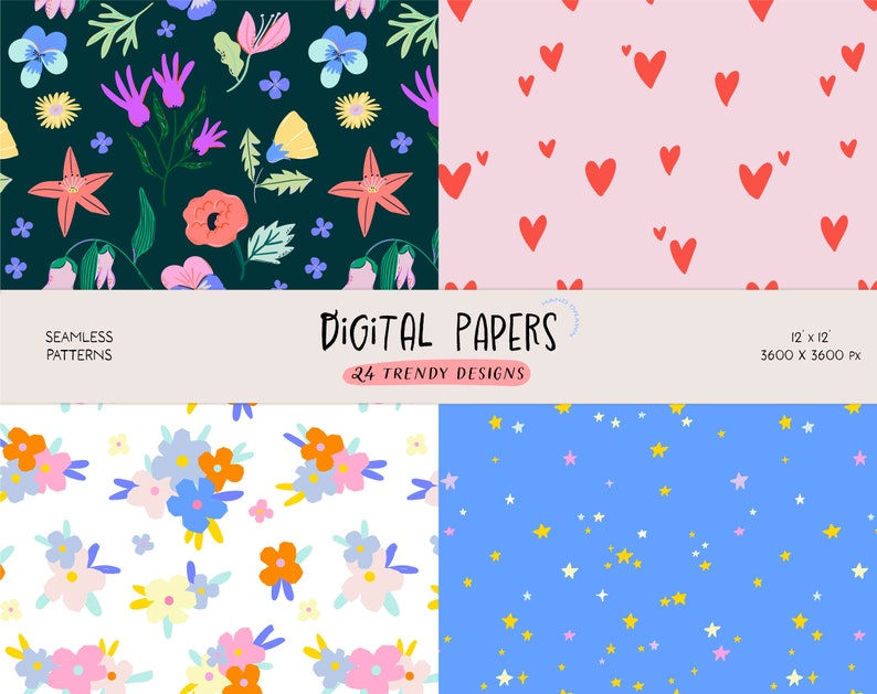 Cute Paper Pack. Digital Seamless Patterns Bundle Abstract Floral ...