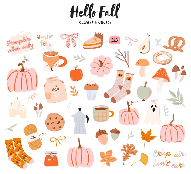 Fall Clipart Bundle, Cozy Autumn Pngs: Pumpkin Spice, Tea Mushrooms ...