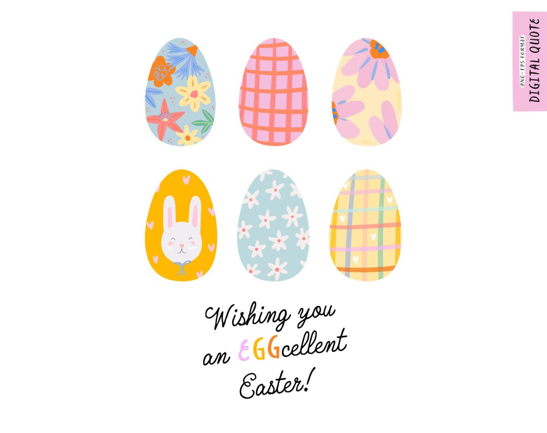 Easter Quote: Wishing You an Eggcellent Easter. Cute Coloring Eggs ...
