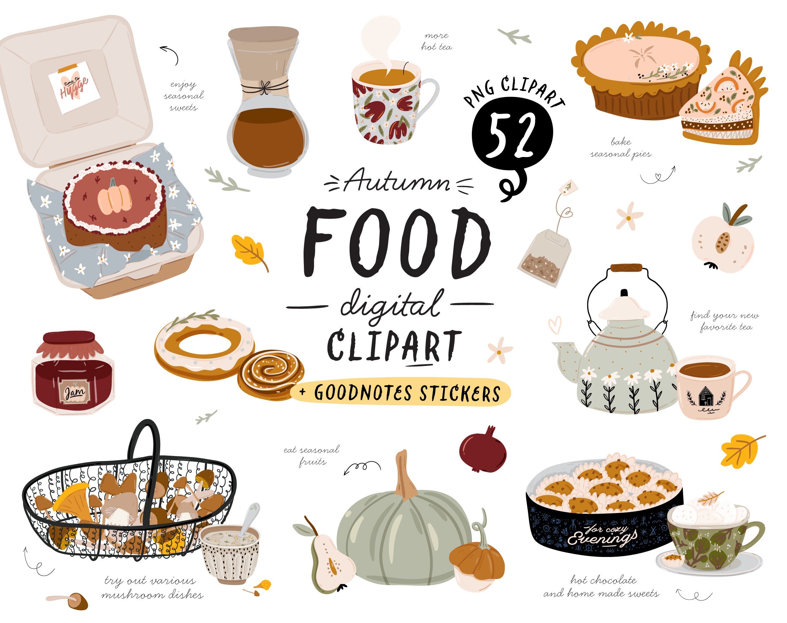 Autumn Food Clipart Bundle: Fall Treats Digital PNG. Harvest Season ...