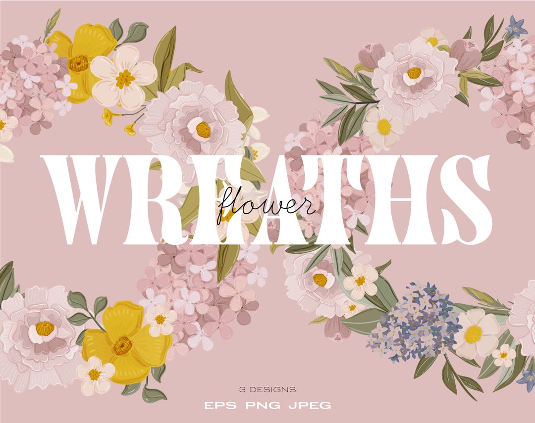 Spring Flowers Wreaths Hand Drawn Floral Elements Botanical Wedding ...