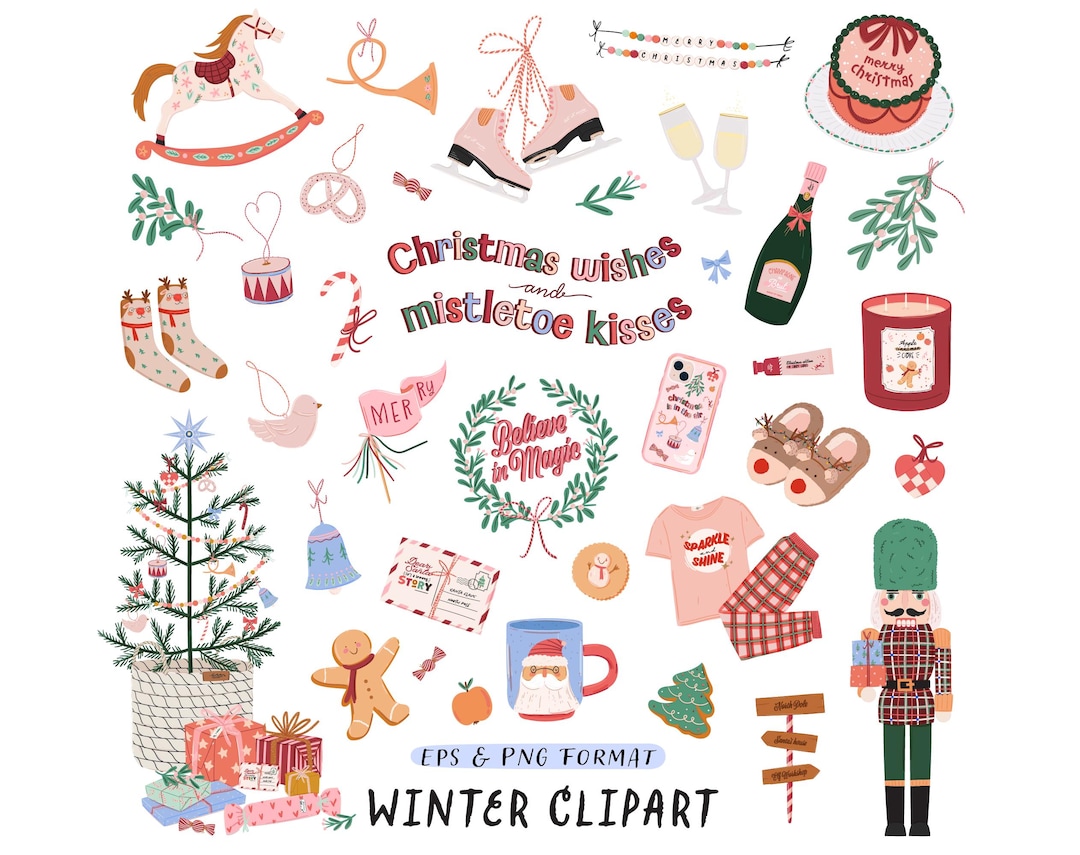 Christmas Holiday Clipart Festive Cute Winter Illustration Christmas ...