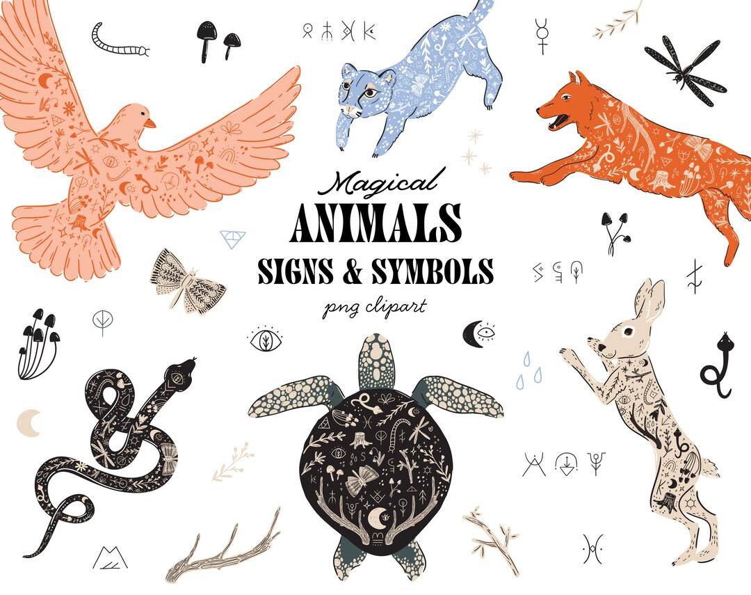 Celestial Magic Animal Digital Clipart, Mystical Runes & Symbols ...