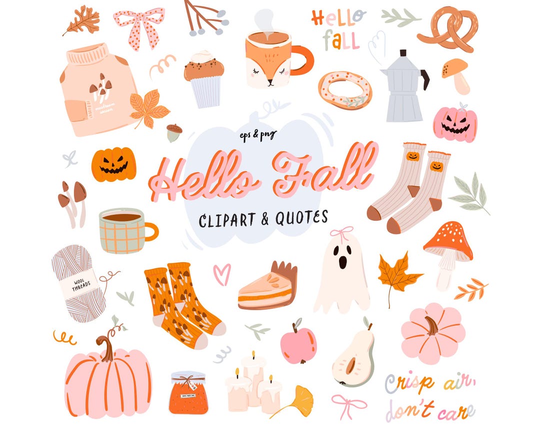 Fall Clipart Bundle, Cozy Autumn Pngs: Pumpkin Spice, Tea Mushrooms ...