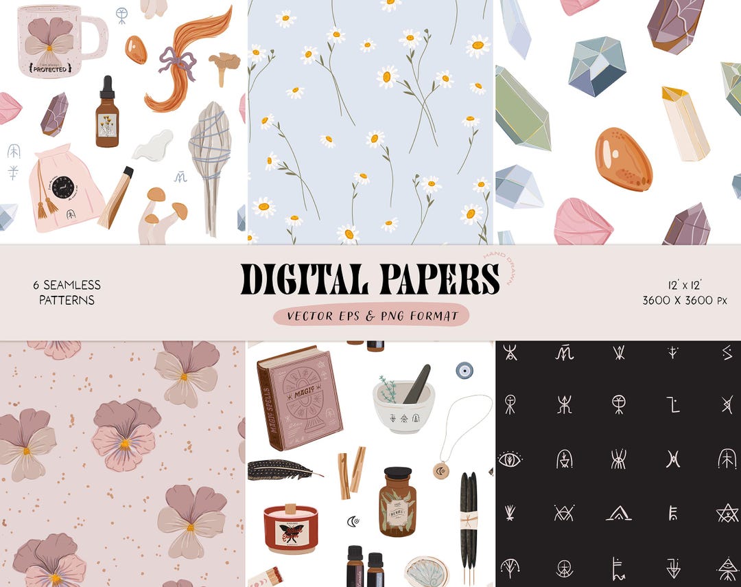 Mystery Digital Papers, Celestial Seamless Pattern, Magic Esoteric ...