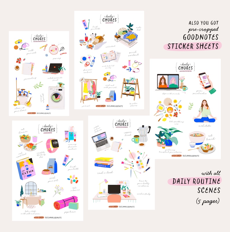 Daily Routine Clipart, Self Care Bucket List. Lifestyle Everyday Chores ...