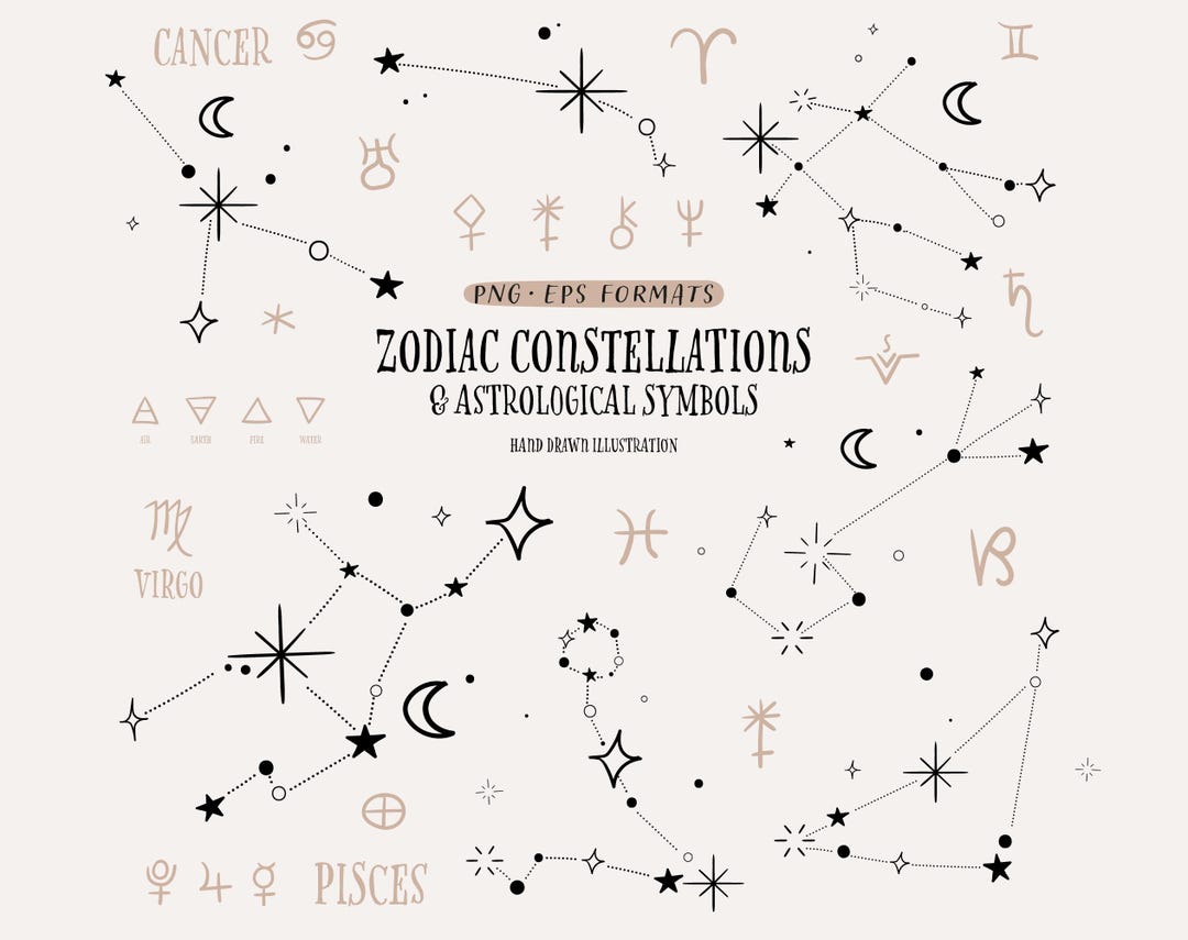 Zodiac Constellations Clipart. Star Signs. Hand Drawn Astrological ...