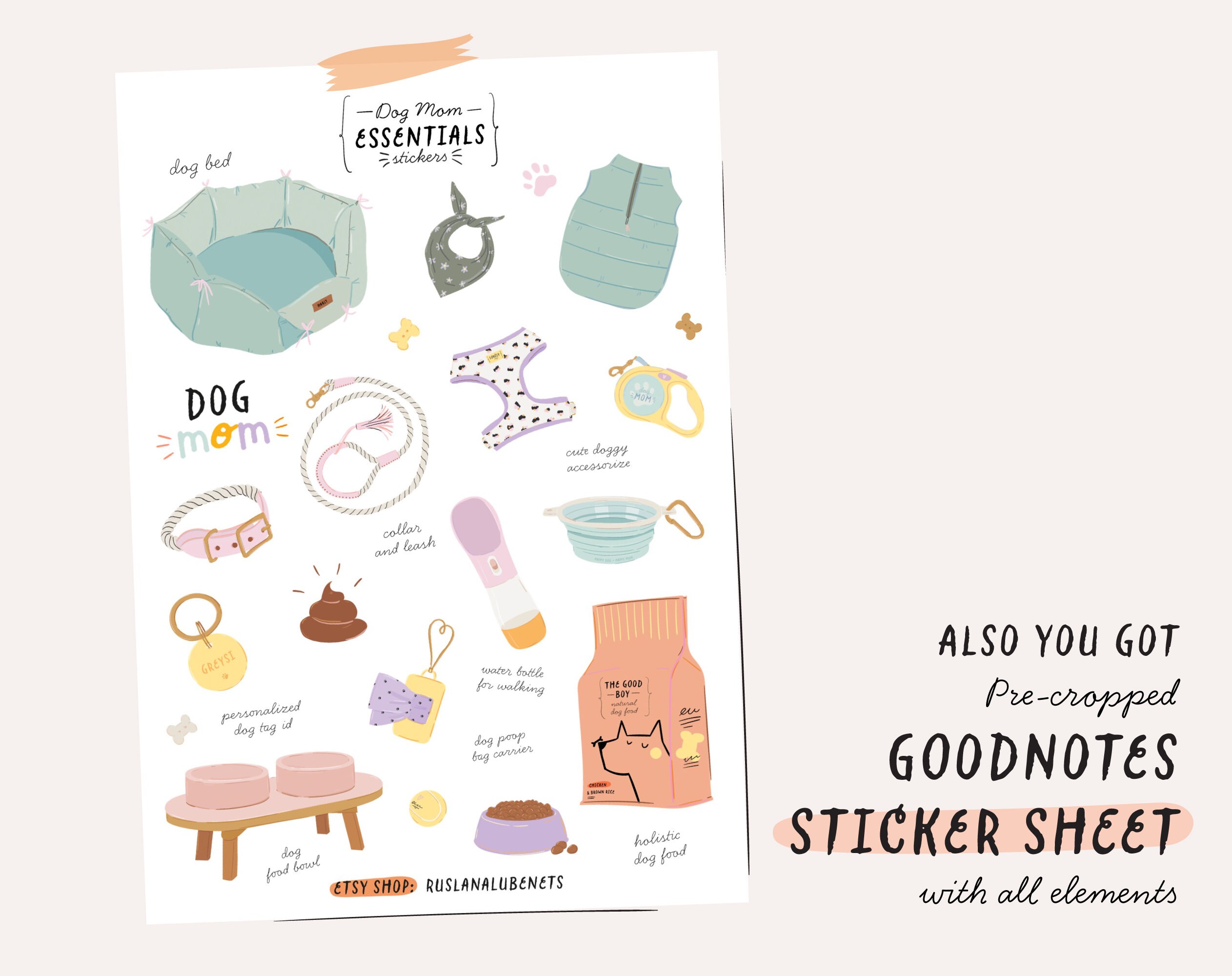 Dog Care Clipart, Digital Planner Stickers, Dog Mom Essentials Clipart ...