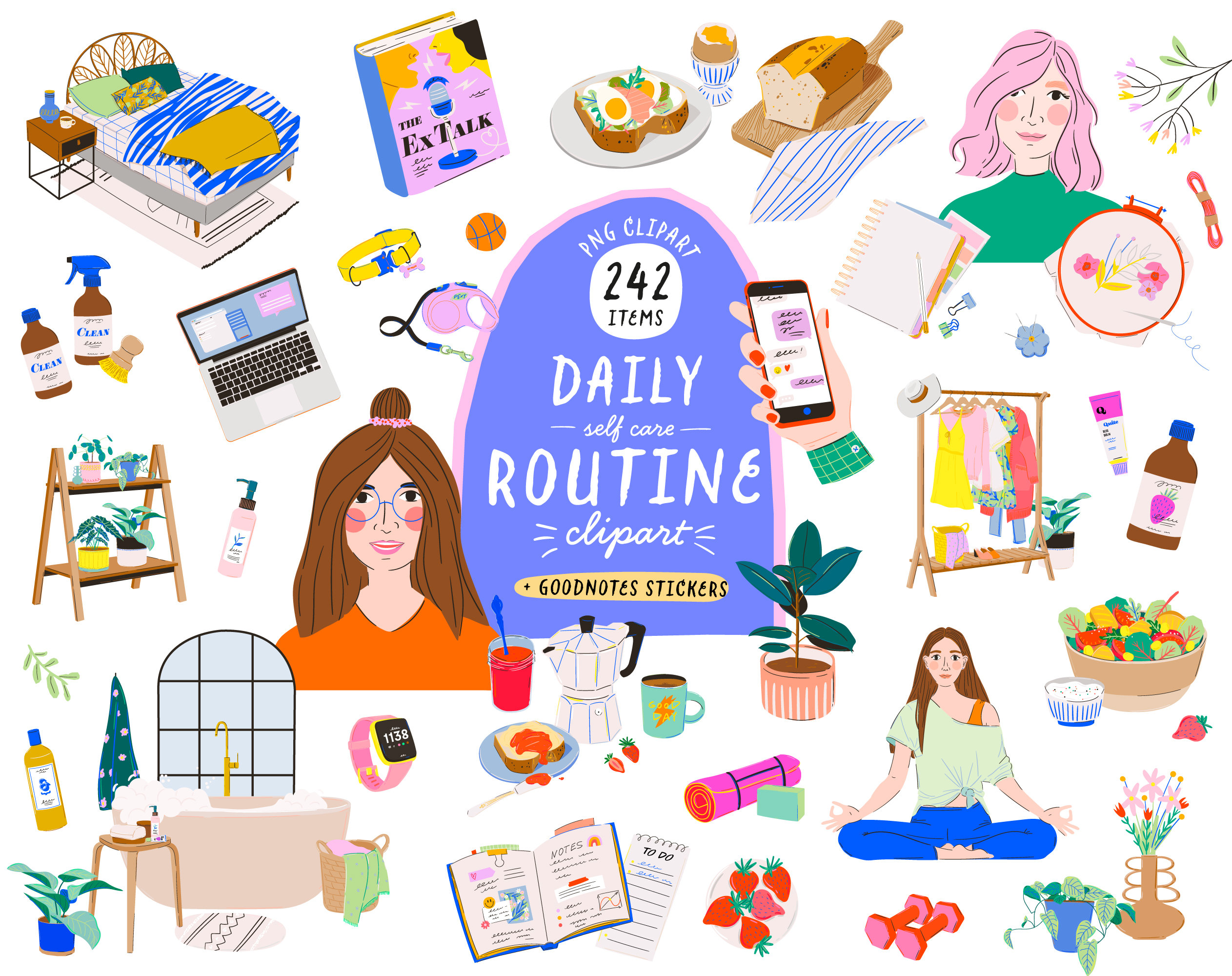 Daily Routine Clipart, Self Care Bucket List. Lifestyle Everyday Chores ...