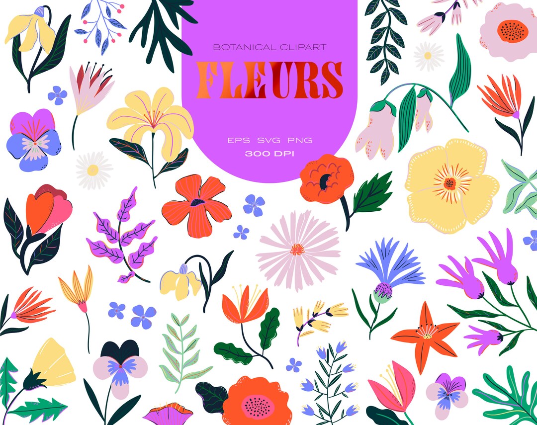Spring Flowers Digital Clipart - Hand Drawn Floral Elements - Botanical ...