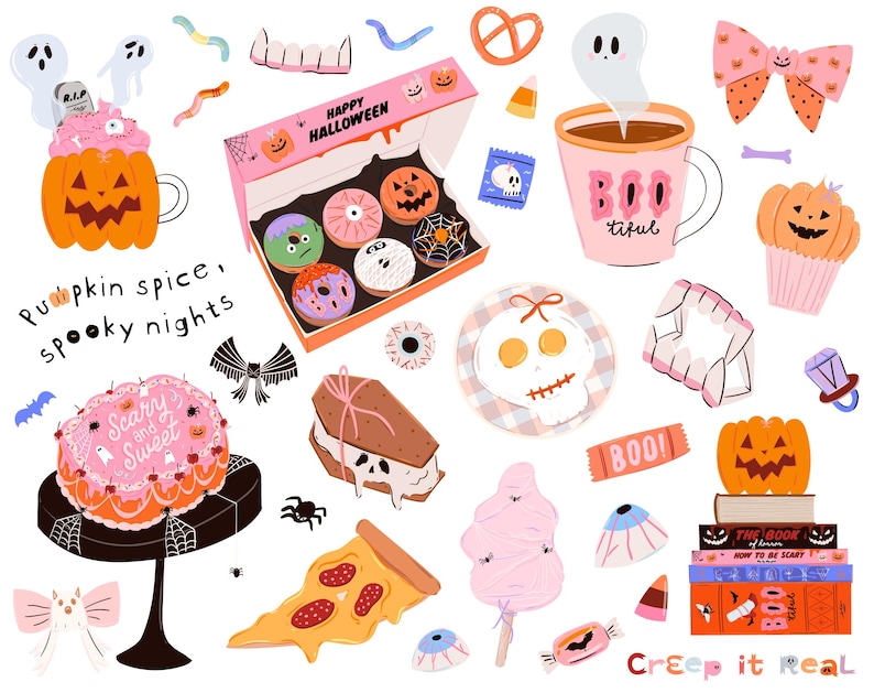 Pastel Halloween Clipart Bundle, Spooky Kawaii Stickers, Retro 90s ...
