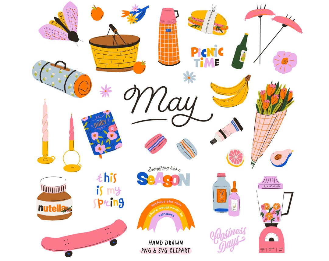 Cute Spring Clipart and Quotes. May Girls Clipart Flowers Picnic Food ...