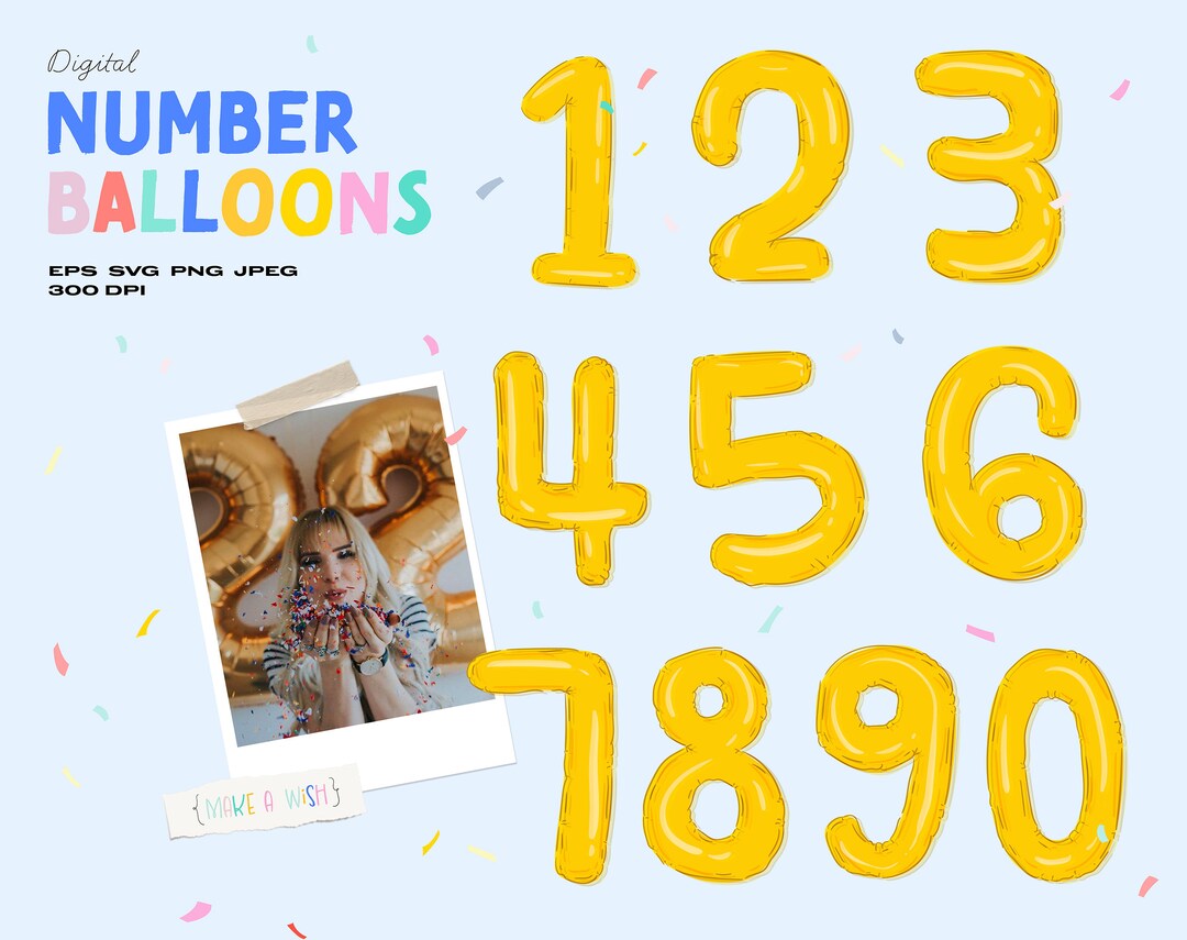 Balloons Numbers Digital Clipart - Happy Birthday Clipart, Party ...