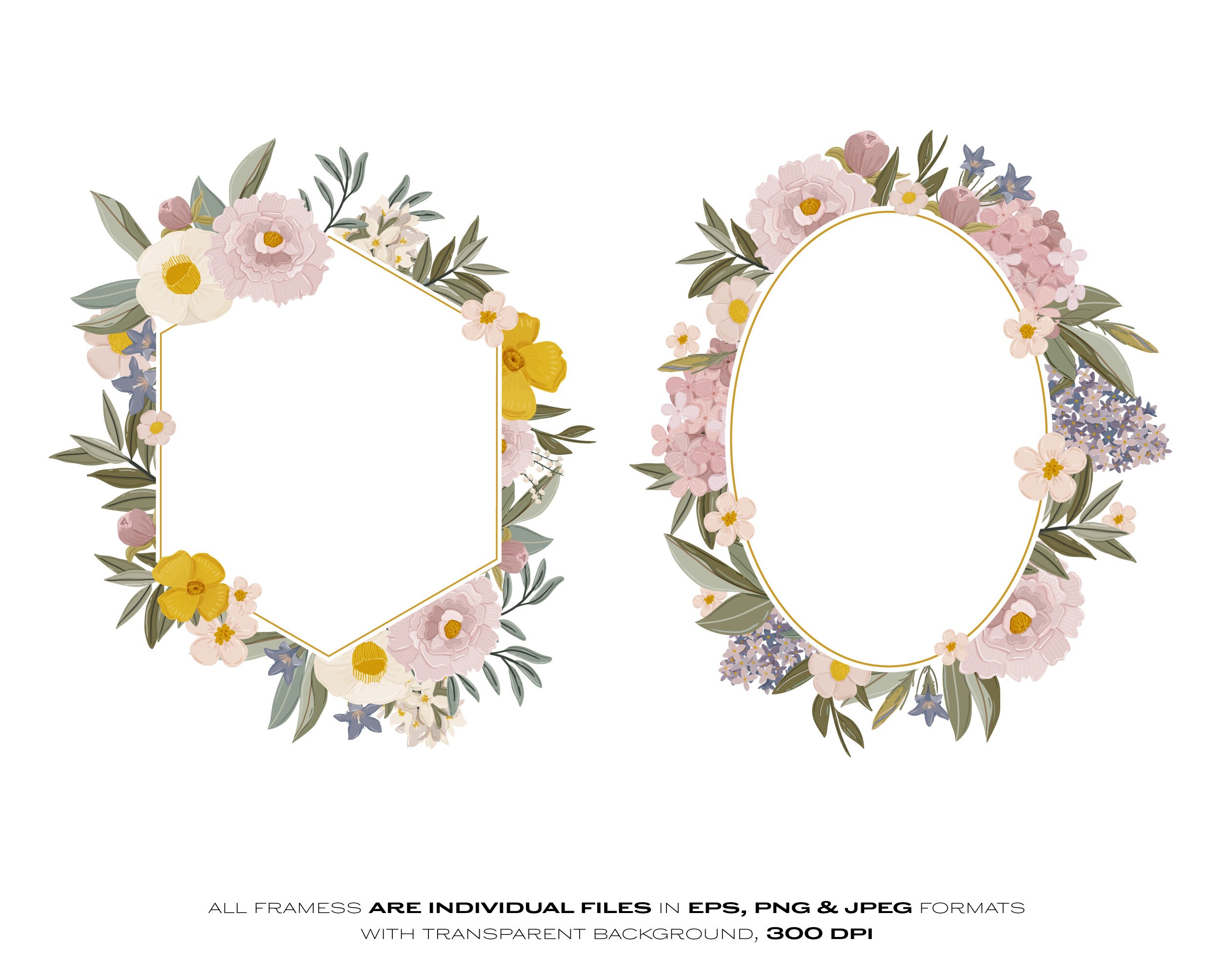 Spring Flowers Frames - Hand Drawn Floral Elements - Botanical Wedding ...
