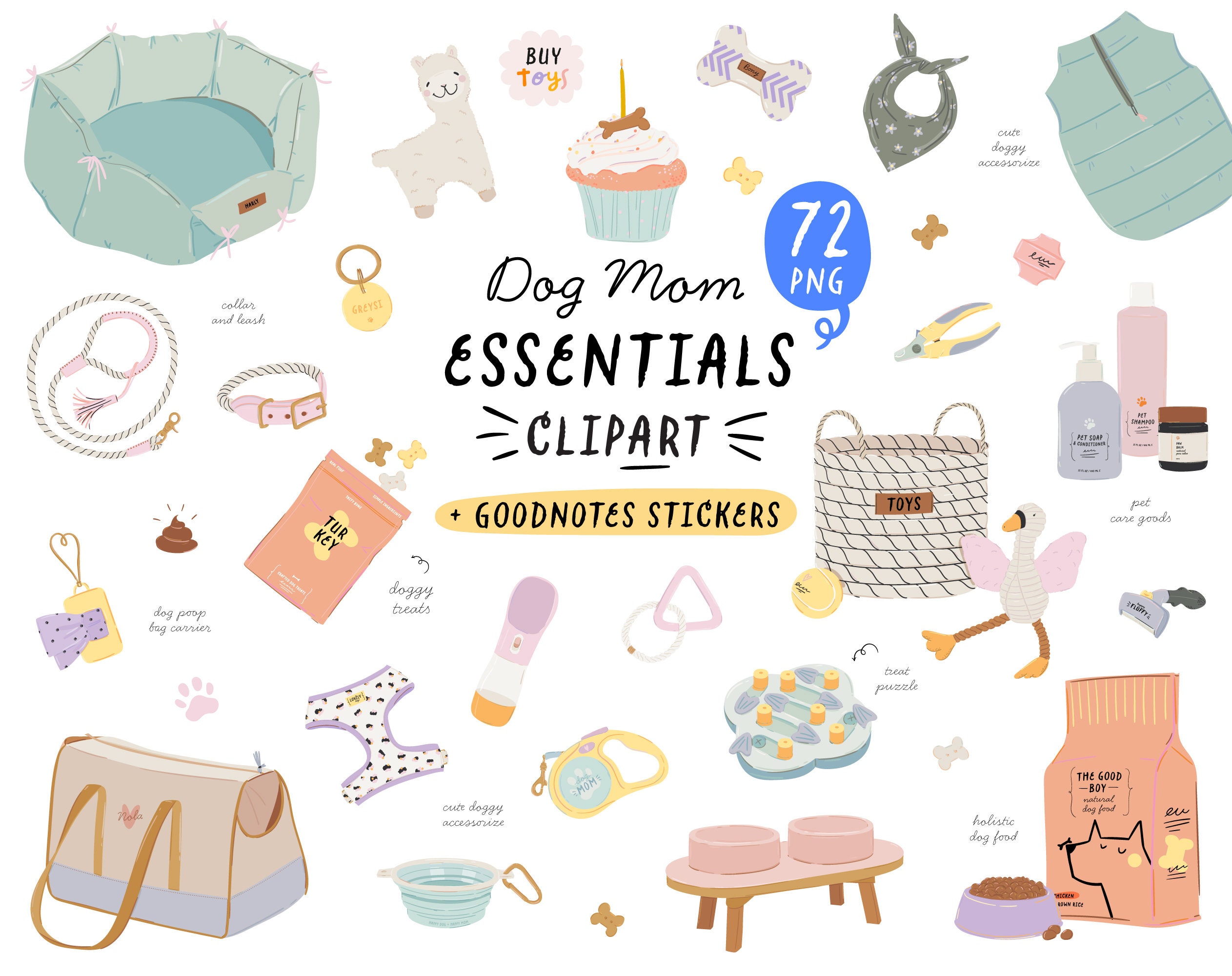 Dog Care Clipart Dog Mom Essentials Clipart, Goodnotes Stickers Pet ...