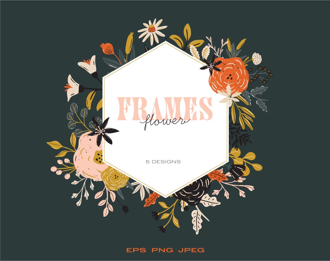 Spring Flowers Frames - Hand Drawn Floral Elements - Botanical Wedding ...