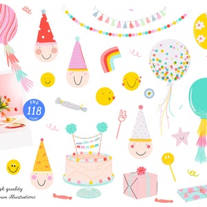 Party Clipart Bundle, PNG Digital Birthday Stickers, Celebration ...