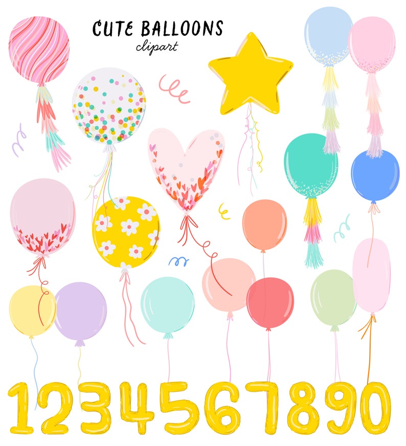 Colorful Balloons & Cute Numbers Balloons Clipart for Happy Birthday ...