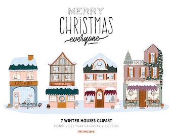 Winter Village Png Scandinavian Christmas Png Nordic Houses - Etsy