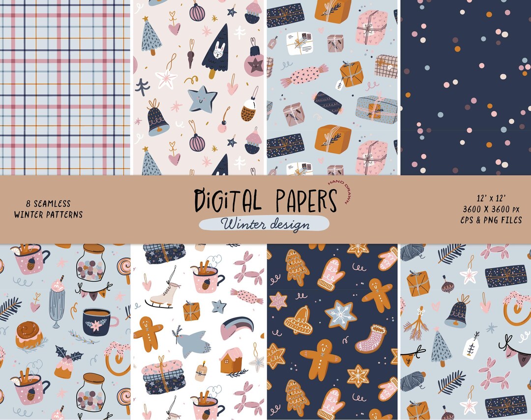 Winter Holiday Digital Papers, Christmas Seamless Pattern, Scrapbook ...