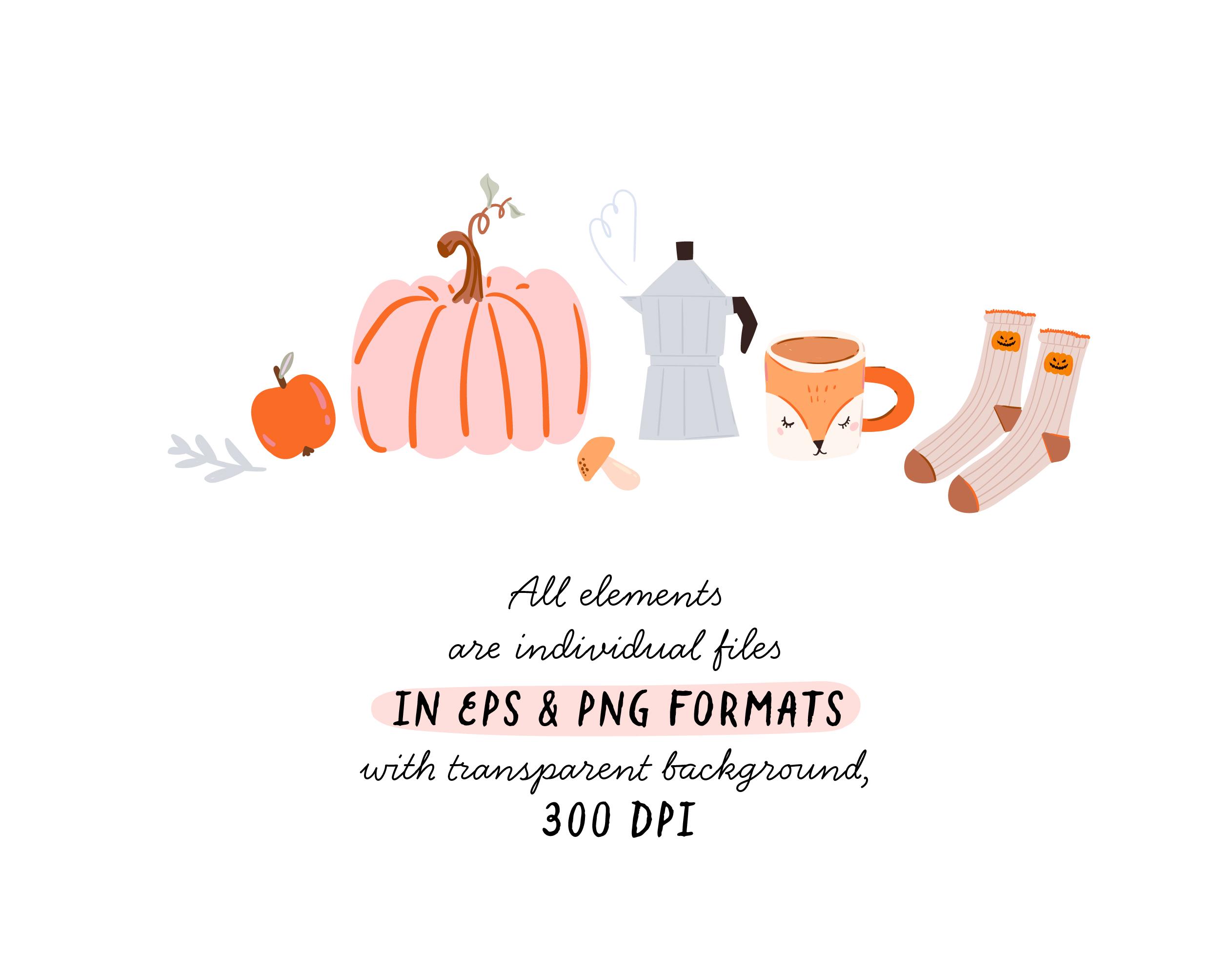 Fall Clipart Bundle, Cozy Autumn Pngs: Pumpkin Spice, Tea Mushrooms ...