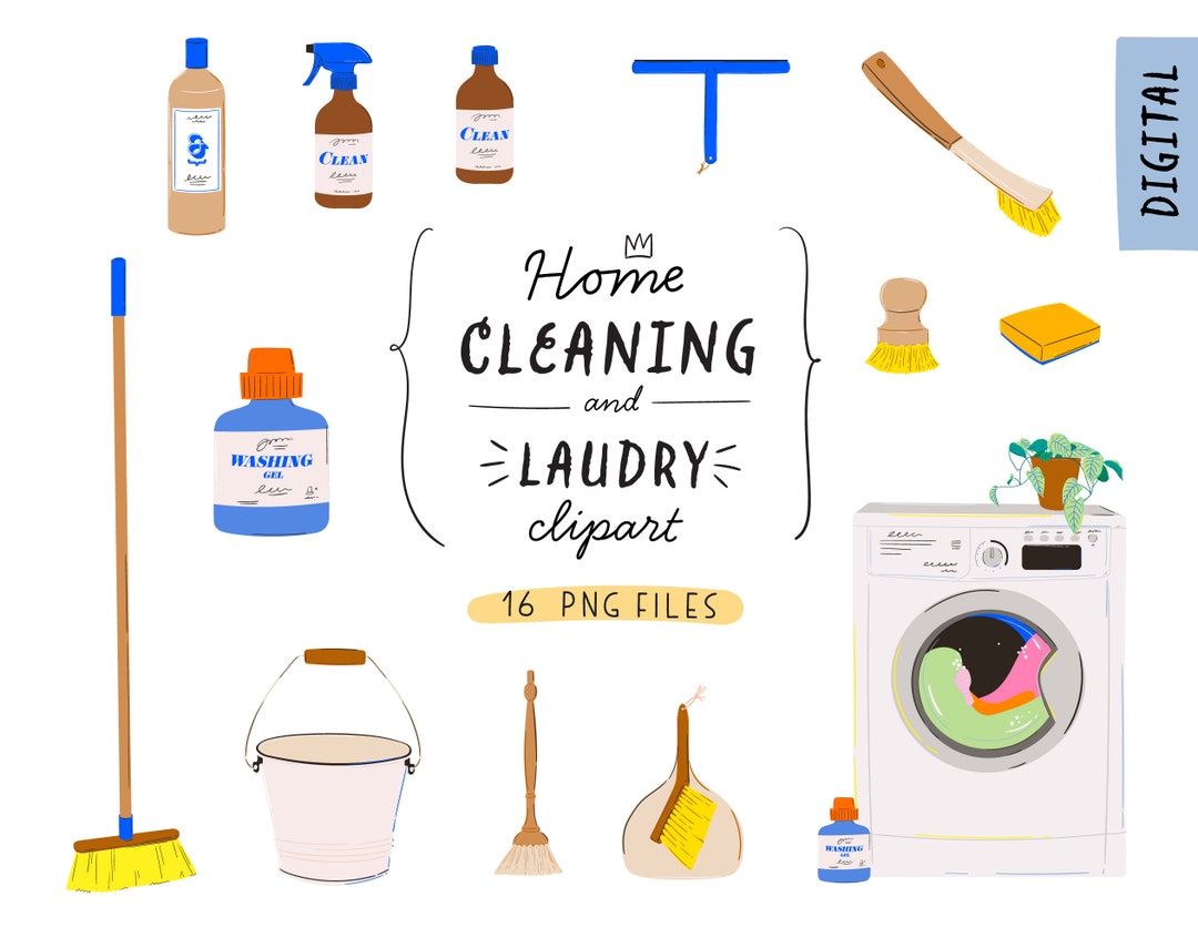 Cleaning Laundry Hand Drawn Clipart, Goodnotes Stickers, Zero Waste ...